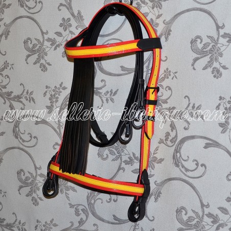 Snaffle bridle vaquera without throatlatch spanish flag
