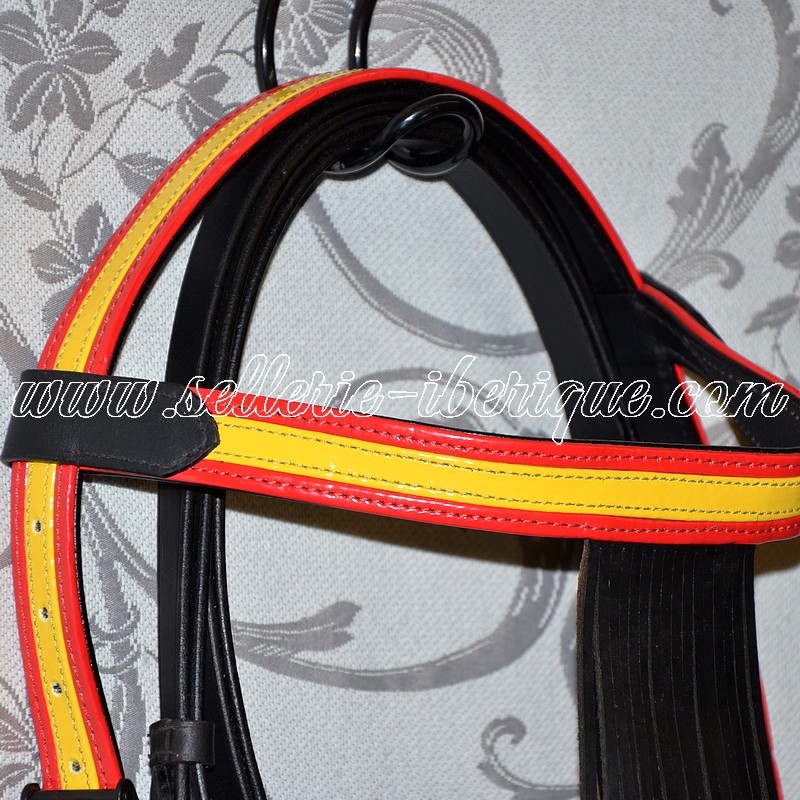 Snaffle bridle vaquera without throatlatch spanish flag