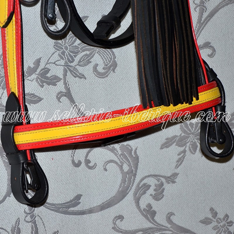 Snaffle bridle vaquera without throatlatch spanish flag